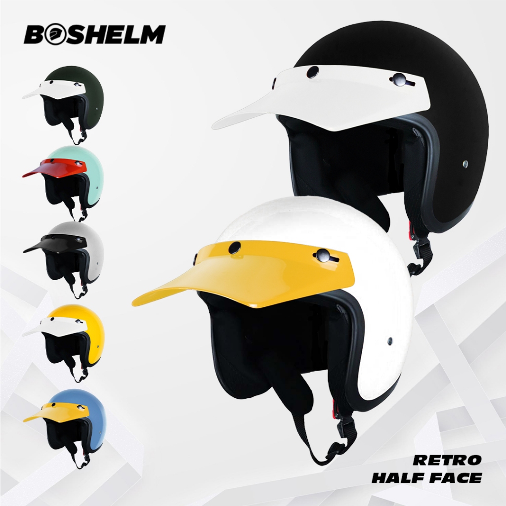 Jual BOSHELM Helm Retro SOLID Pet Duck Helm Bogo Half Face SNI | Shopee ...