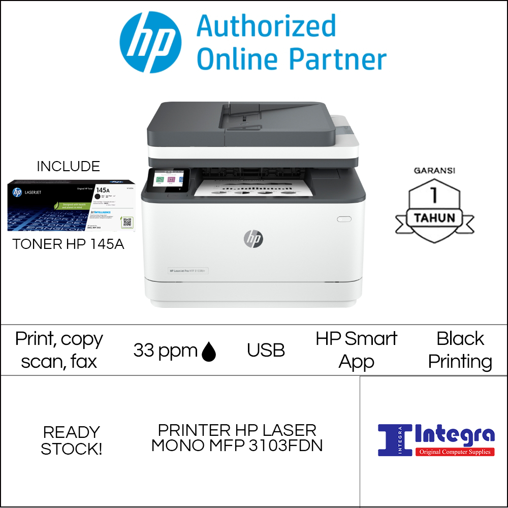 Jual Printer HP 3103FDN | 3103 FDN Laserjet Pro Mono Duplex Network LAN ...