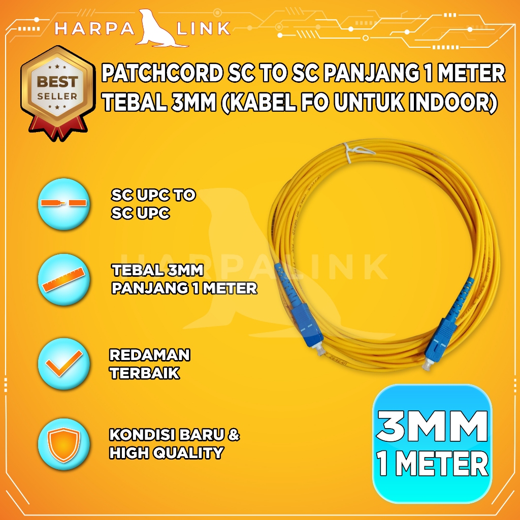 Jual Patch Cord SC UPC Kabel Fiber Optic Single Mode 1M Patchcord FO Warna Kuning 1 Meter SC-SC ...