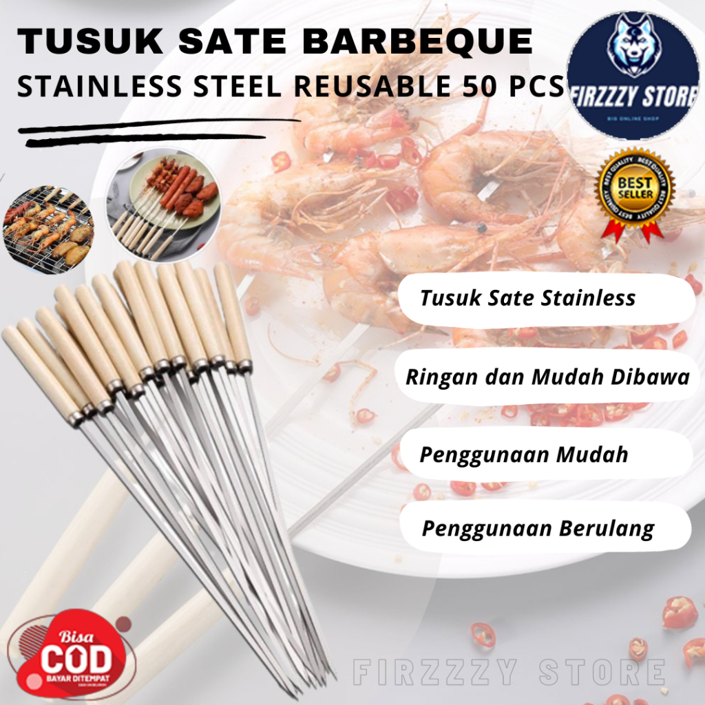 Jual Alat Tusuk Sate Barbeque Stainless Steel Reusable 50 PCS - No ...