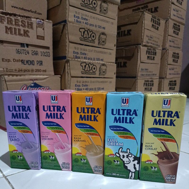 Jual Susu Ultra Milk UHT 200ml coklat stroberi taro karamel fullcream ...