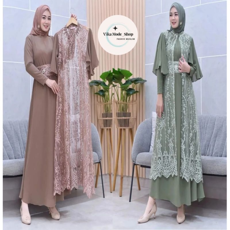 Jual Gamis Outer Brukat Bisa Dilepas Clarisa Dress Kondangan Iner + Oter Premium Gamis Pesta ...