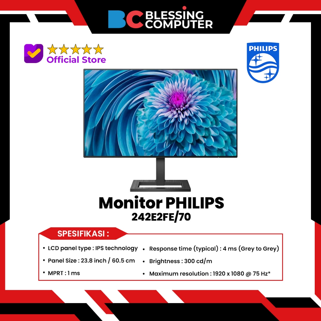 Jual Monitor Philips 242E2FE 75hz 1Ms FHD IPS / Philips 242E2FE/70 ...