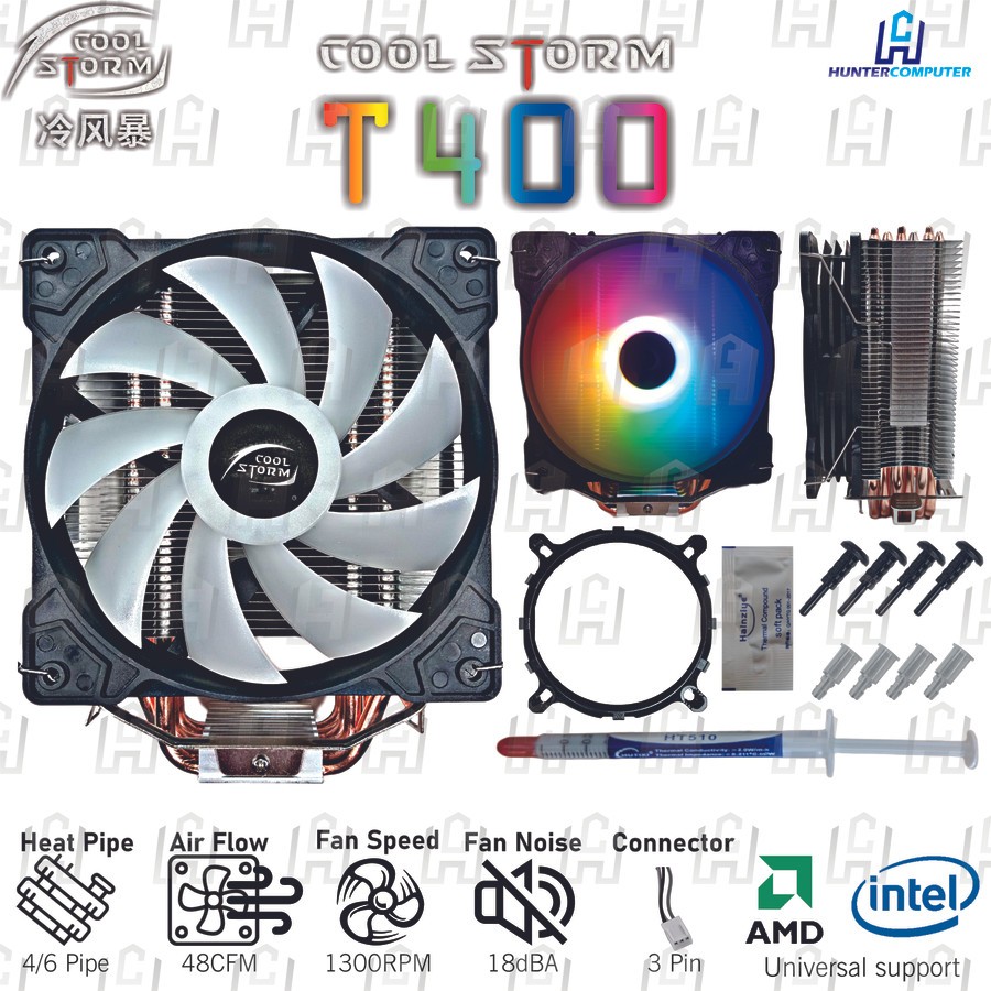 Jual GAMING CPU COOLER RGB FAN PROC AMD INTEL CoolStorm T400 4/6 ...