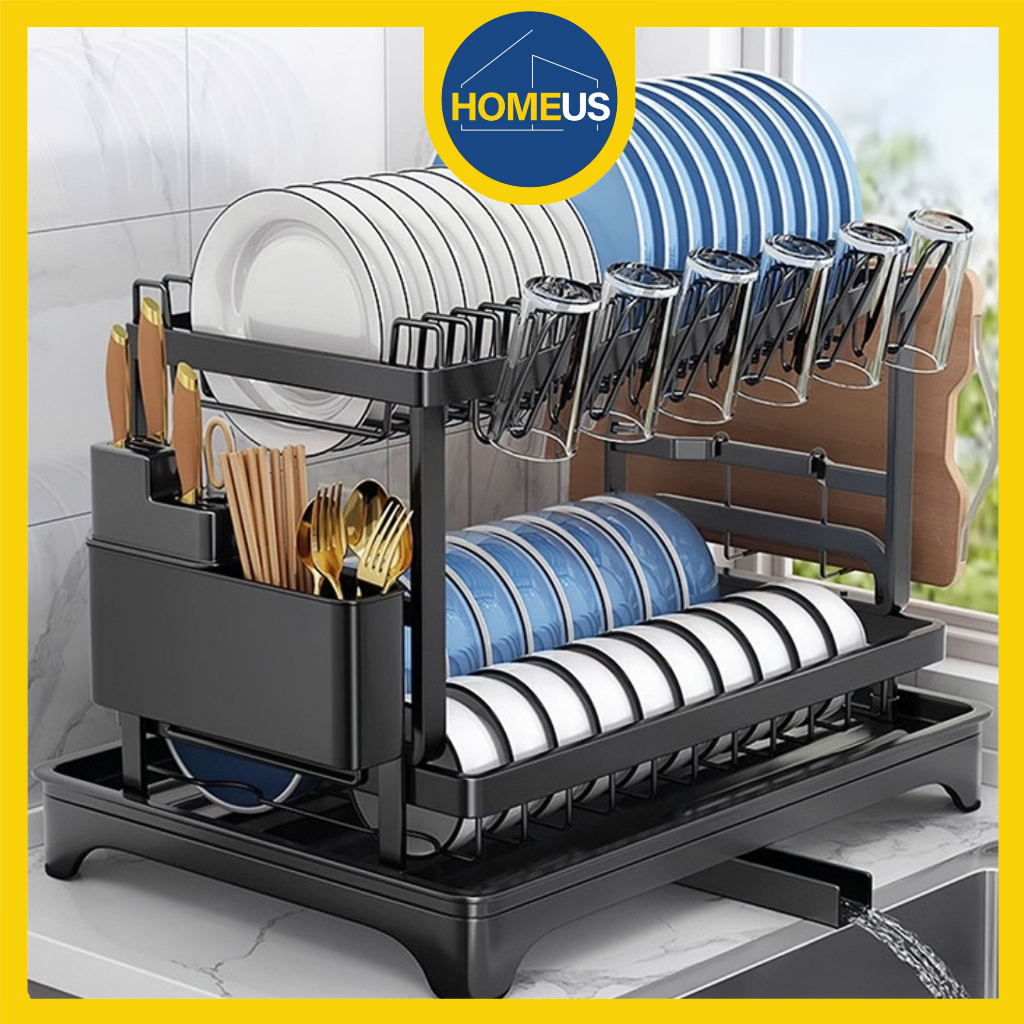 Jual Homeus Rak Piring Dapur Stainless Steel Penyimpanan Rak Pengering ...