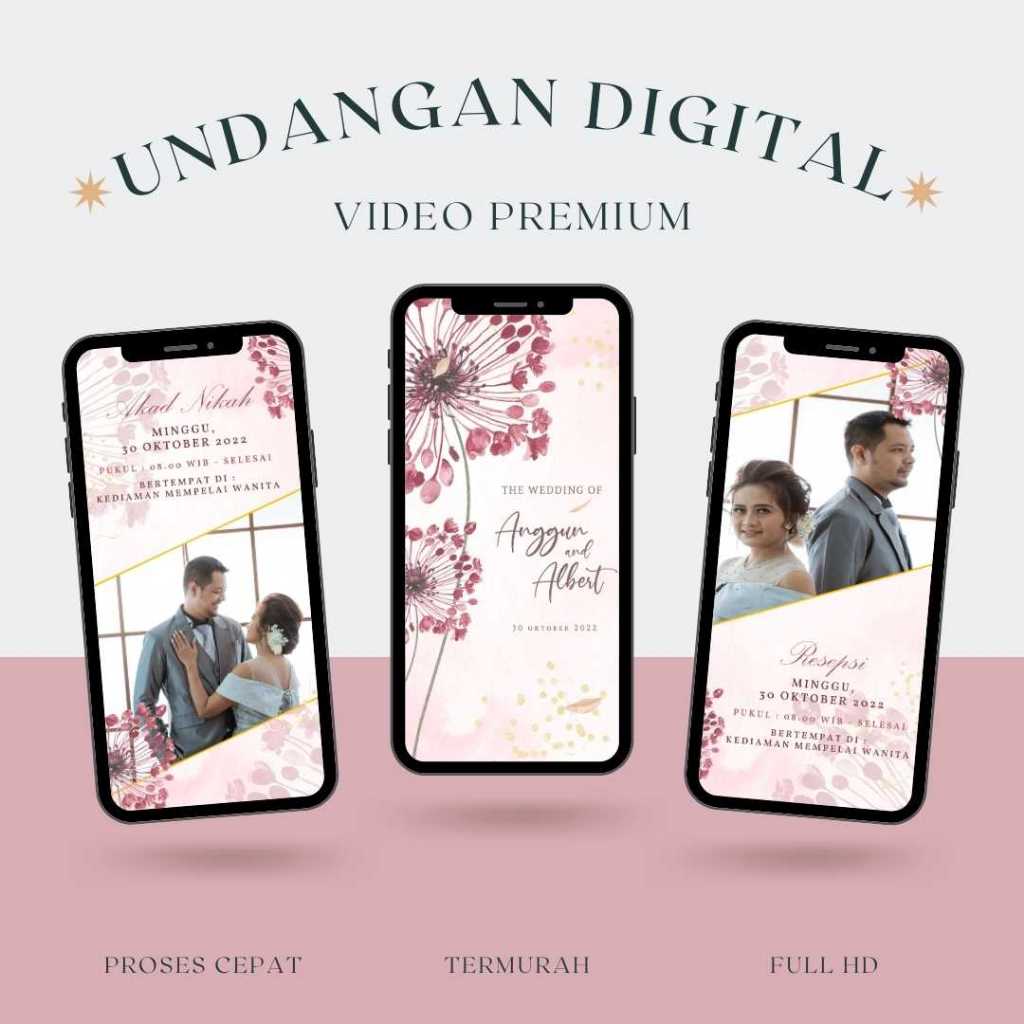 Jual undangan digital video undangan pernikahan murah estetik E003 pink ...