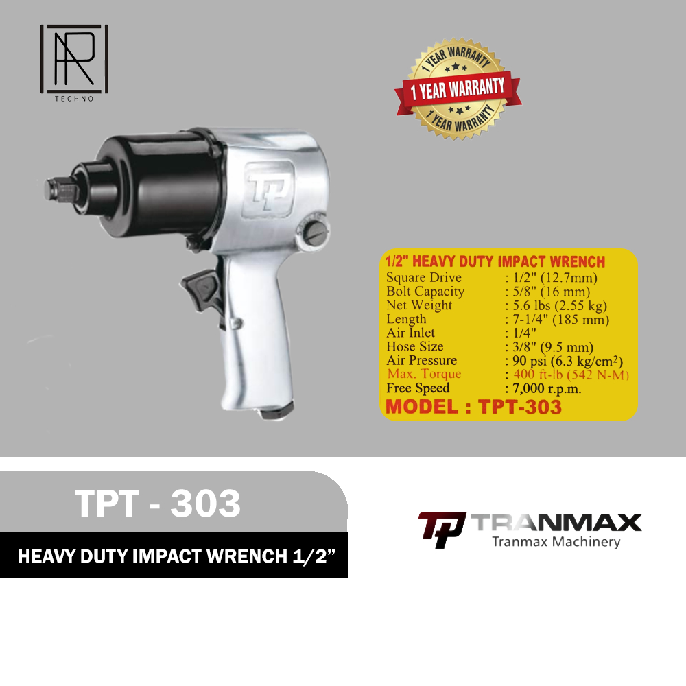 Jual air impact wrench 1/2inch heavy duty Tranmax TPT 303 impact wrench ...