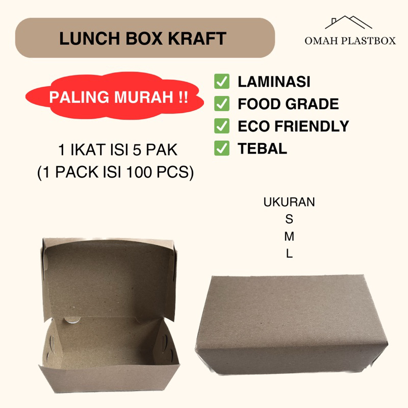 Jual Lunch Box/Lunch Paper Kraft Laminasi Ukuran L isi 50 Pcs | Shopee ...