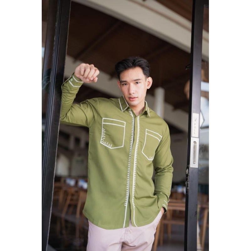 Jual Kemeja Bordir Pria NUC.ID Jordan 03 (Hijau Olive) | Shopee Indonesia