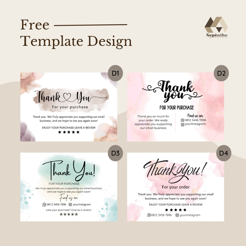Jual Thank You Card Aesthetic / Kartu Ucapan Terima Kasih / Thankyou card / free desain / custom ...