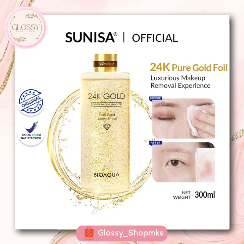 Jual SUNISA BIOAQUA 24K Gold Gentle Makeup Remover Sodium Hyaluronic ...