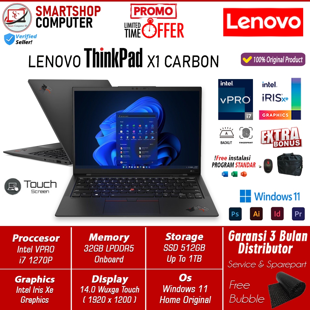 Jual Laptop Lenovo Thinkpad X1 Carbon VPRO i7 1270P 32GB DDR5 1TB SSD ...