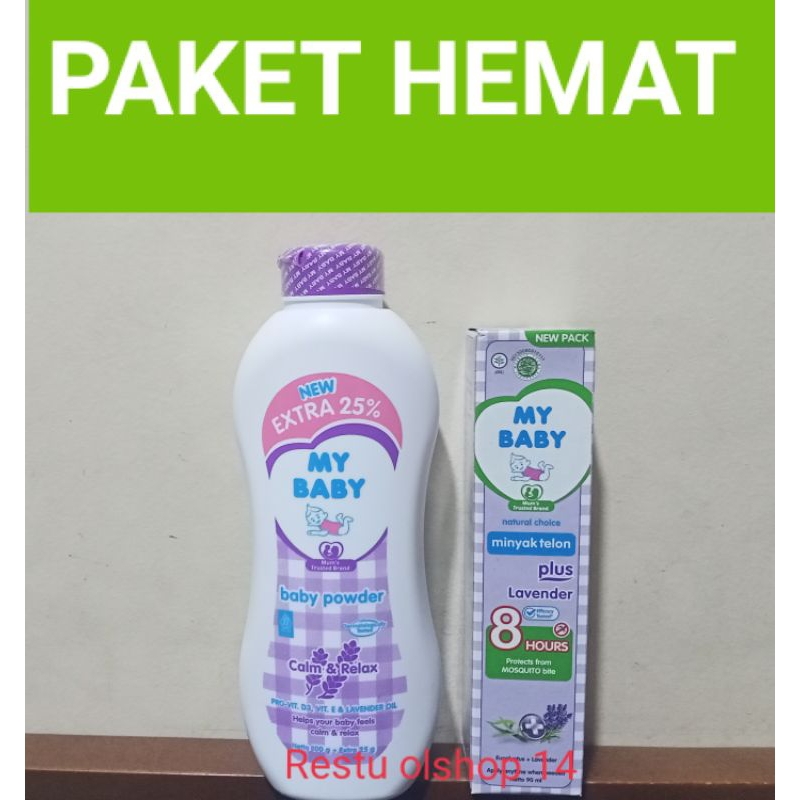 Jual PAKET ISI 2(Bedak my baby 90 g extra 23 g kuning dan minyak telon ...