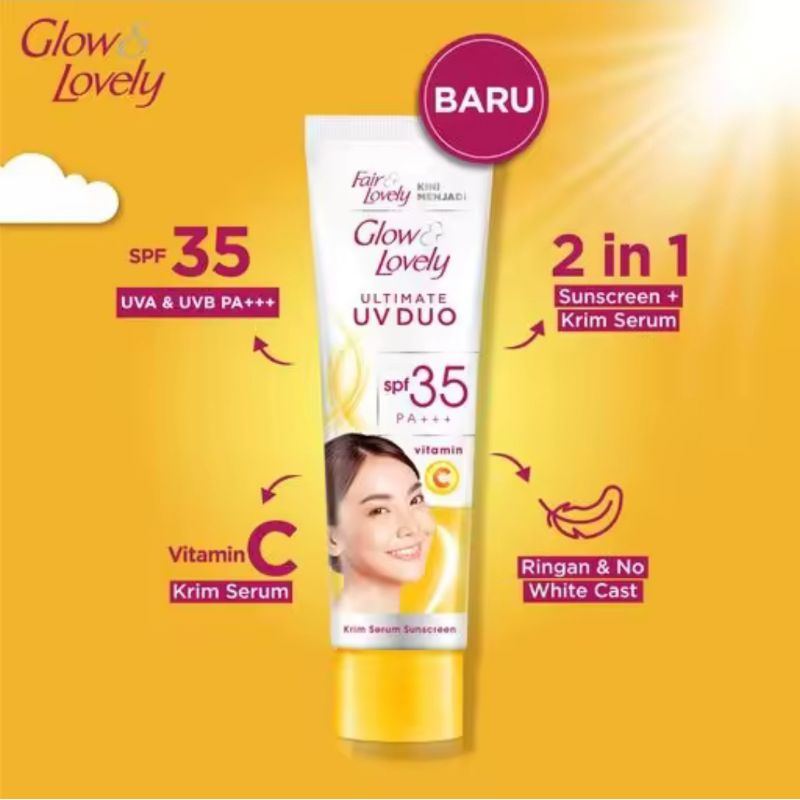Jual Glow & Lovely Ultimate UV DUO Vit C Krim Serum Sunscreen SPF 35 PA ...