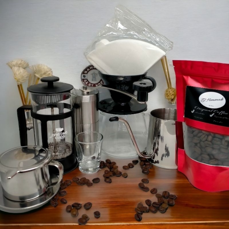 Jual paket alat kopi pemula lengkap / paket alat kopi rumahan / manual ...