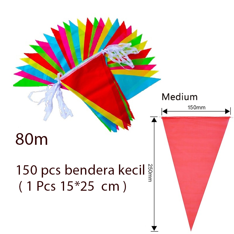 Jual 50/80/100 Meter 150Pcs Bendera Segitiga Warna Warni Bendera Kain Segitiga Bendera Hias ...