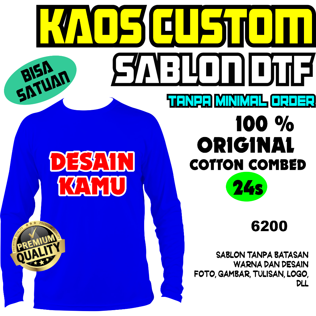 Jual KAOS CUSTOM SABLON DTF LENGAN PANJANG DESAIN SUKA-SUKA BAHAN KAIN COTTON COMBAD PREMIUM 24s ...