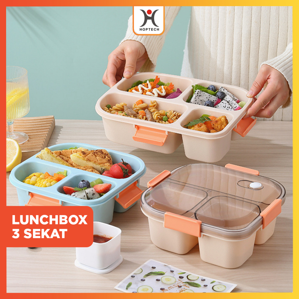 Jual Kotak Bekal Anti Tumpah 3 Grid 1100ml Kotak Makan Wadah Bekal Anti ...