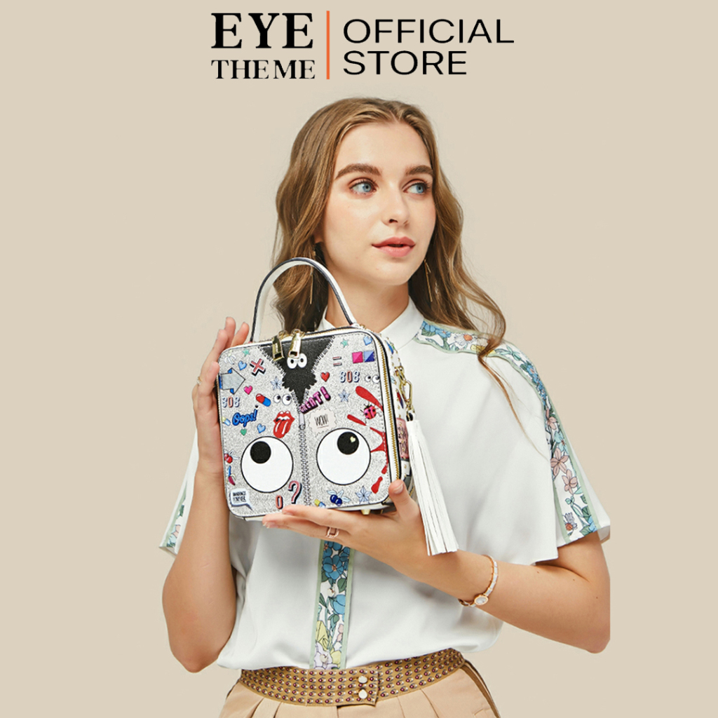 Jual EYE THEME ~ Tas Wanita Serthy Glitter Eye Theme Printed Top Handle Bag 9454-123White ...
