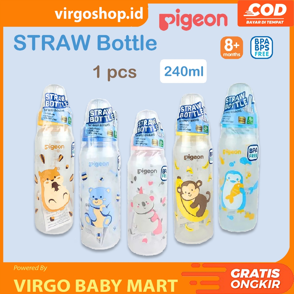 Jual Pigeon Baby Bottle STRAW Standar 8+ Bulan Botol Minum Dengan ...