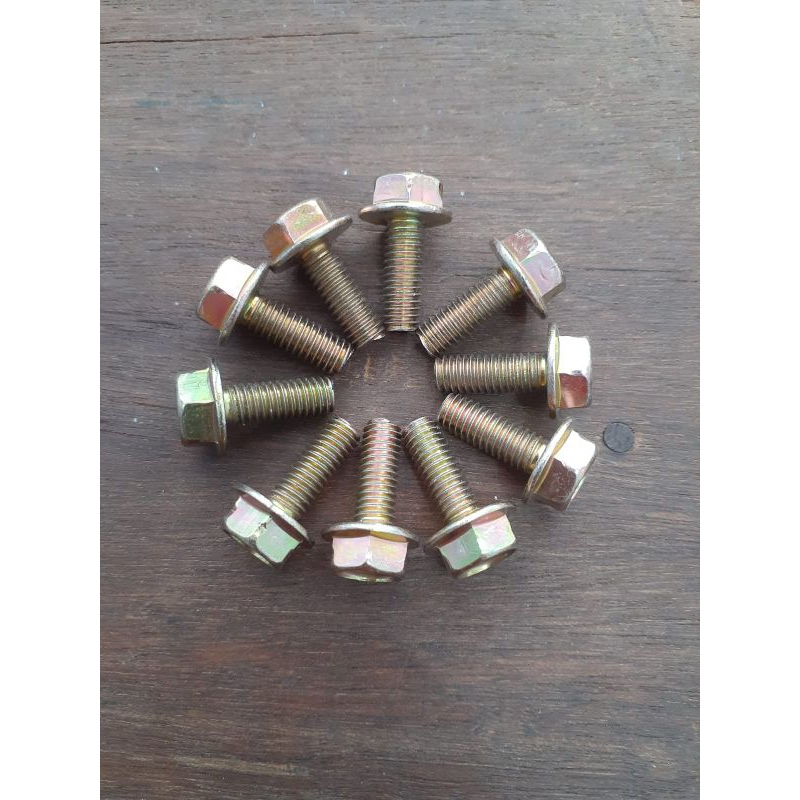Jual Baut Mur Kuning / Baut Flange M6x15 Kunci 10 | Shopee Indonesia
