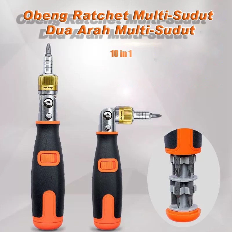 Jual Obeng Ratchet Multi-Sudut Dua Arah Multi-Sudut 10 in 1 Set Obeng ...
