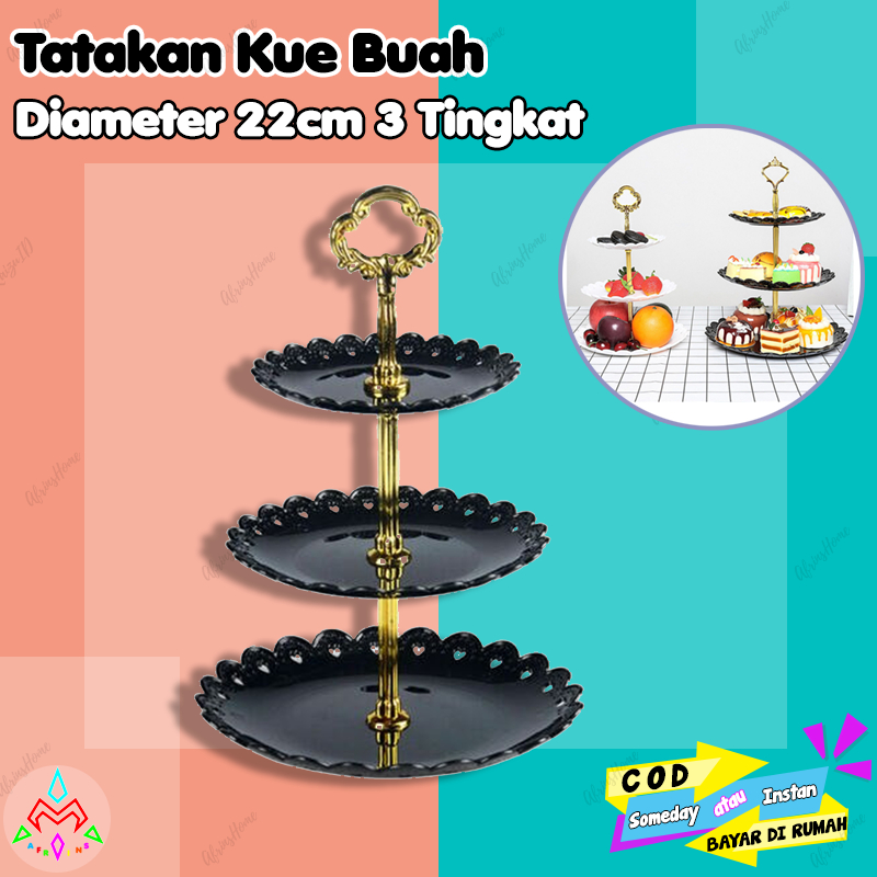 Jual One Two Cups Tatakan Kue Buah Cake Plate Stand Display 3 Tingkat ...