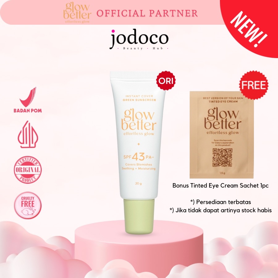 Jual Glow Better Effortless Glow Instant Cover Green Sunscreen SPF43 ...