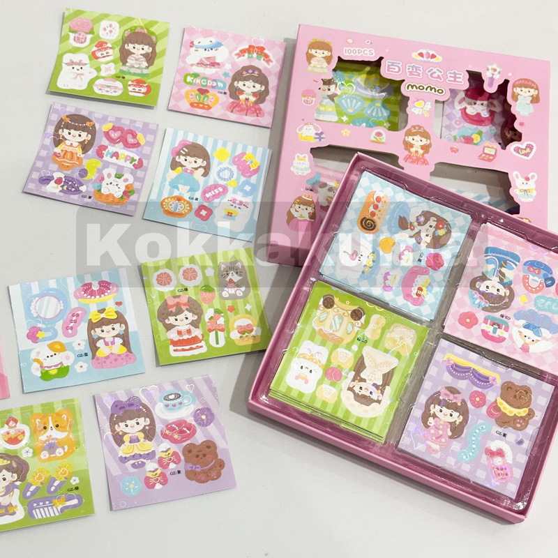 Jual ( KKM ) Sticker Momo Bear Fashion Hologram Glitter Box isi 100 Pcs ...