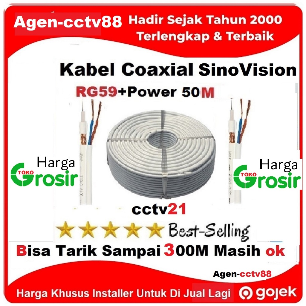 Jual KABEL COAXIAL CCTV 50M RG59+Power DC SINOVISION Tarik Gambar 300M Hasil OK Harga Promo ...