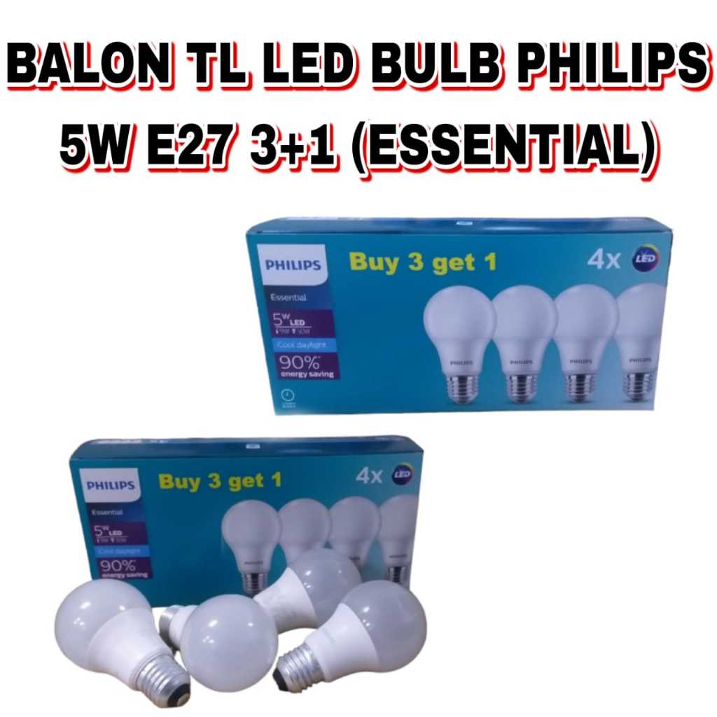 Jual BALON TL LED BULB PHILIPS 5W E27 3+1(ESSENTIAL) | Shopee Indonesia
