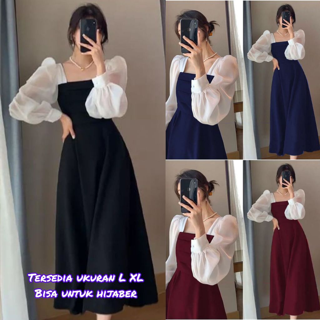 Jual Dress Pesta Hitam Lengan Panjang Model Ceruty Hijab Friendly Korean Style Vintage Simple ...