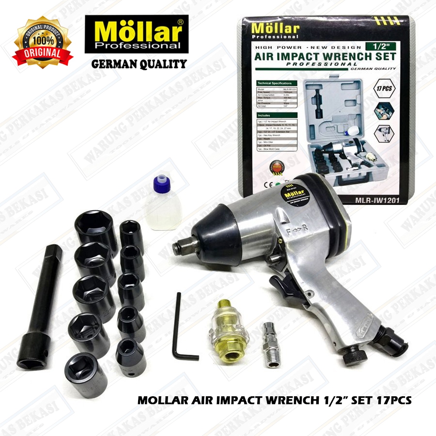 Jual IMPEK 1/2" MOLLAR Air Impact Wrench Kit Full Set Lengkap Mata Sock ...