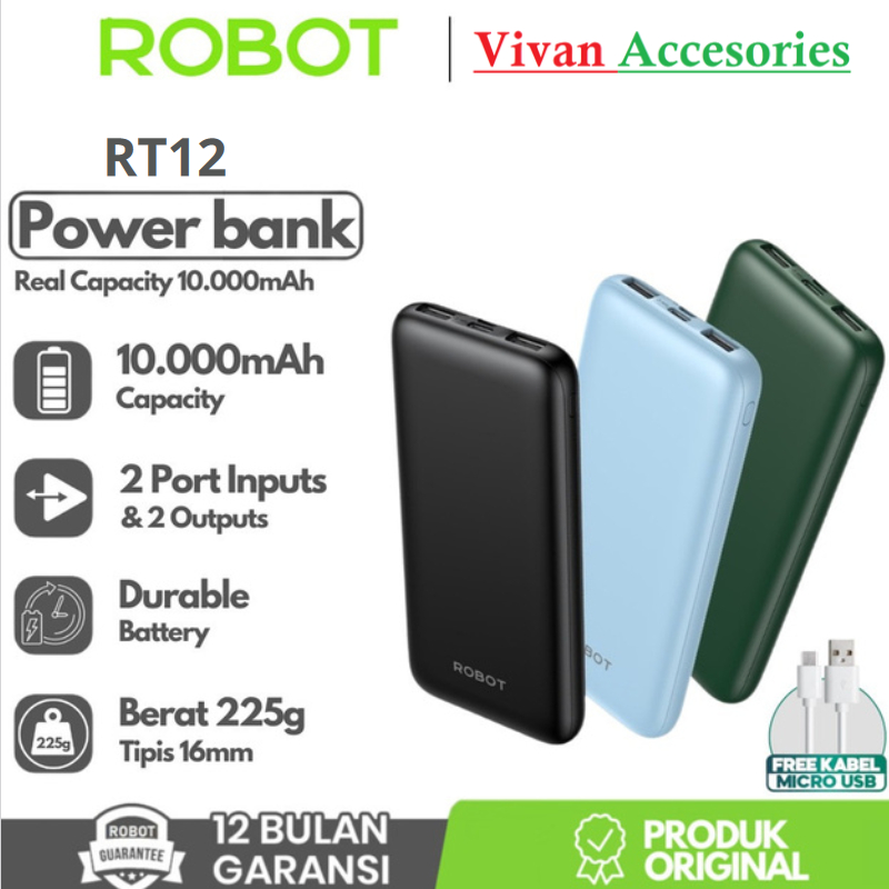 Jual ROBOT RT12 Powerbank 10000mAH Dual Input Output Slim Real Capacity | Shopee Indonesia