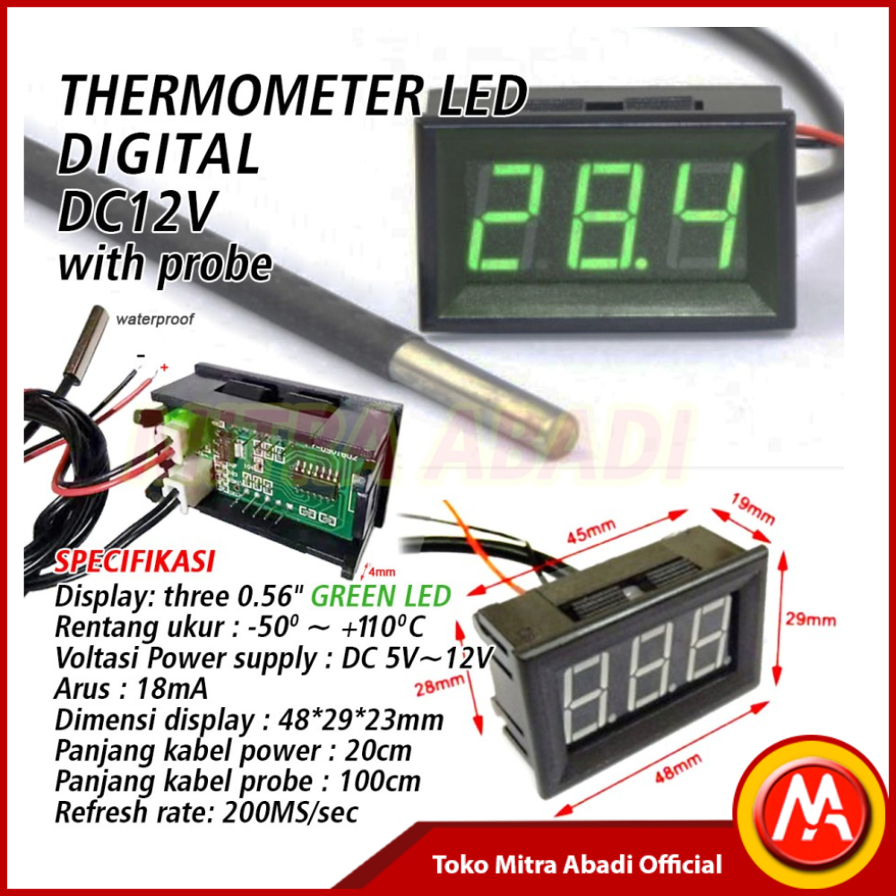 Jual Termometer / Thermometer LED Digital DC 12V with Probe Sensor ...