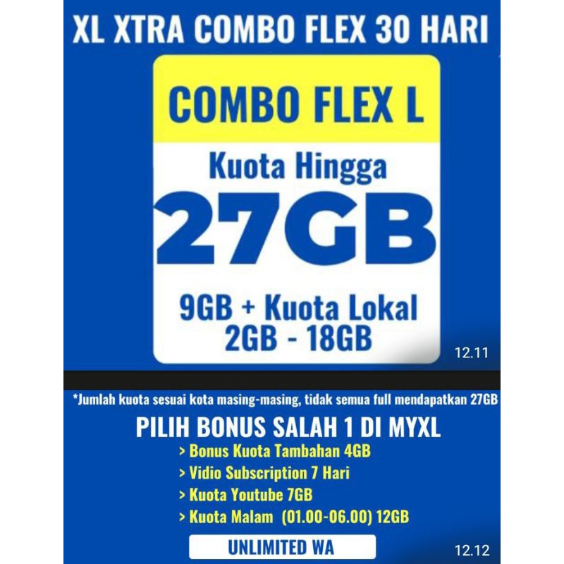 Jual PAKET DATA XTRA COMBO FLEX S, S+, L, XL, XXL, XXXL 30 hari | Shopee Indonesia