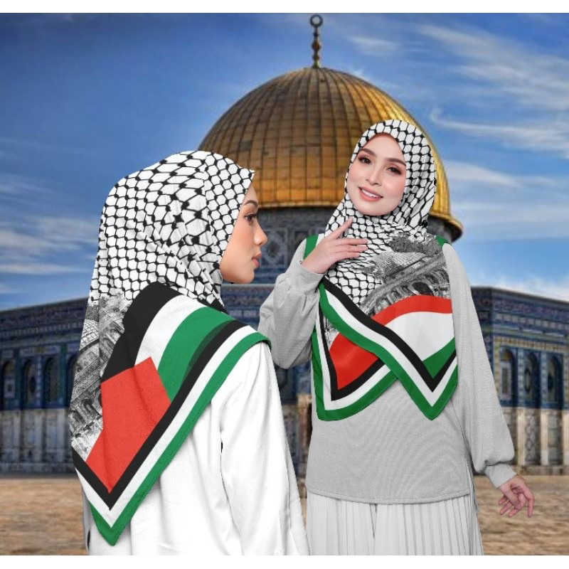 Jual Hijab Segiempat Voal Motif Palestina Kerudung Al Aqso Palestine ...
