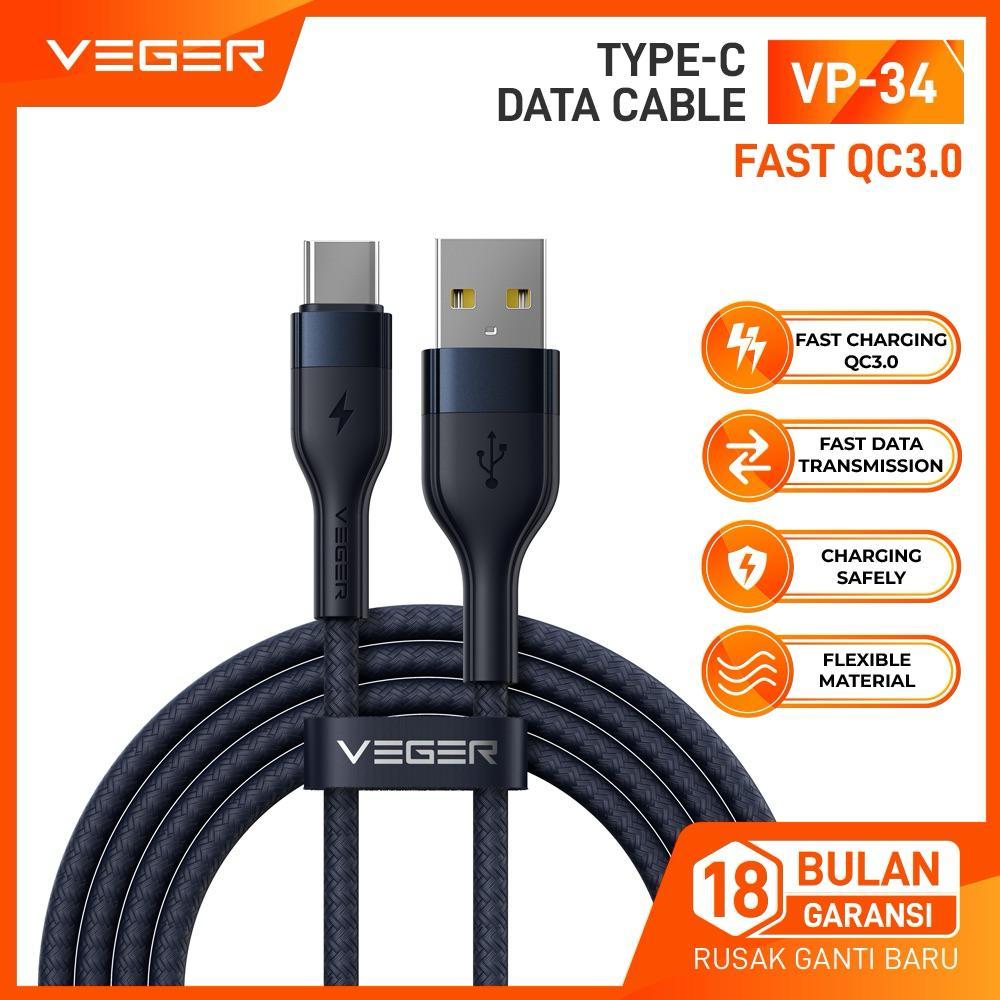 Jual VEGER Kabel Data Cable VP-34 USB Type C Type-C 3.0 Fast Charging ...