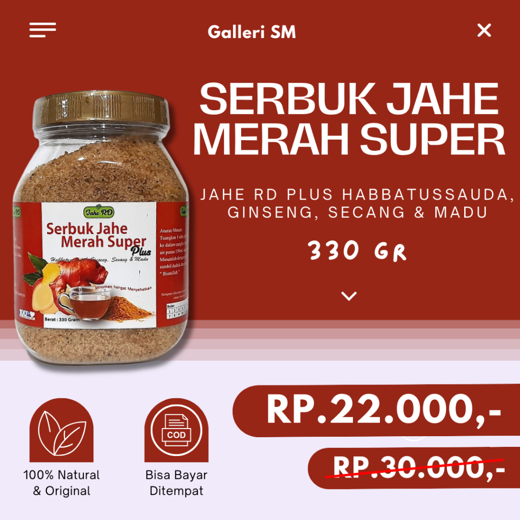 Jual Serbuk Jahe Merah Super Plus Habbatussauda Gingseng Secang Madu ...