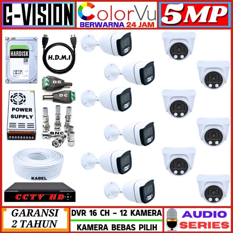 Jual PAKET CCTV COLORVU AUDIO 12 KAMERA KOMPLIT - 5MP TURBO HD 1080P ...
