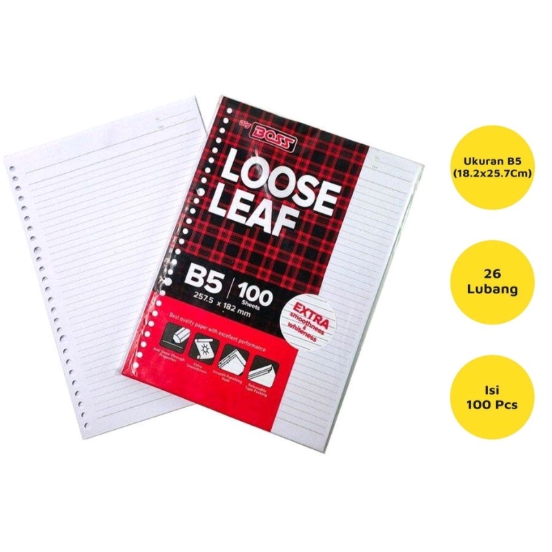 Jual LOOSE LEAF B5 & A5 GARIS / KERTAS BINDER ISI 100 LEMBAR BIG BOSS MURAH | Shopee Indonesia