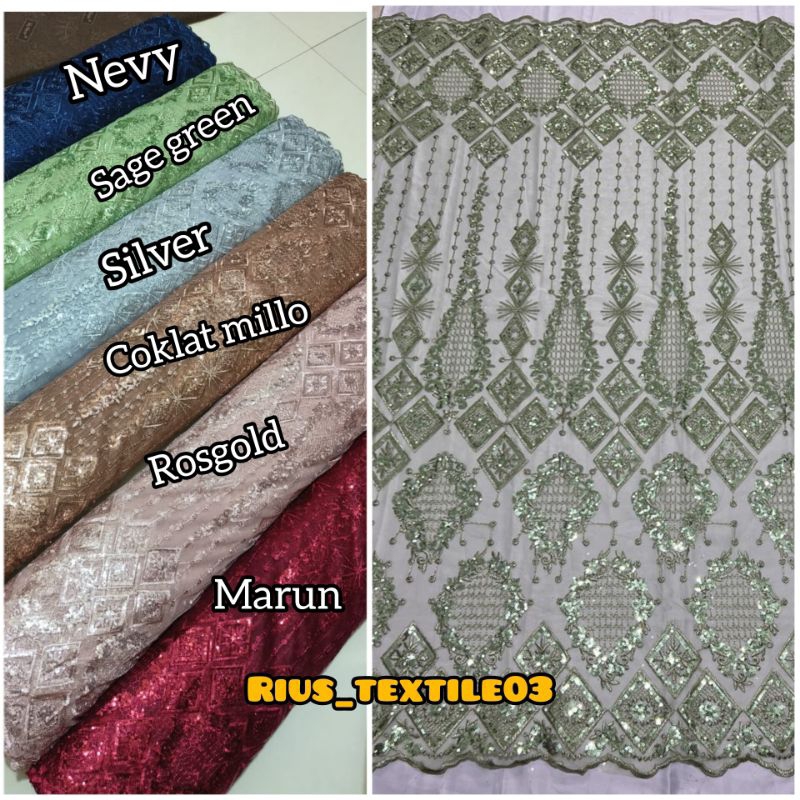 Jual Kain Tile Payet Spangel/ Tile Elisab/Tile SEQUIN/Bahan kebaya ...