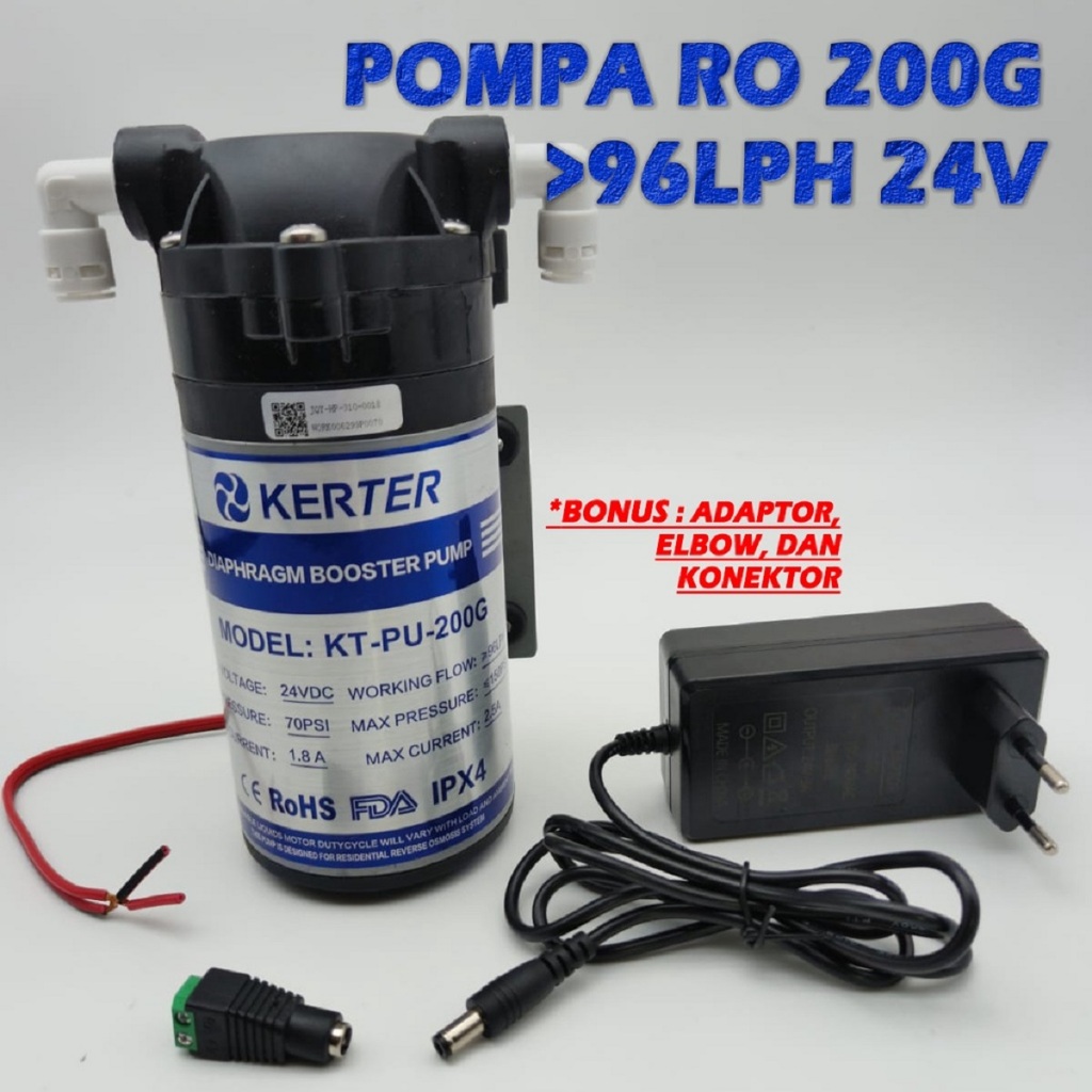 Jual Pompa Air Minum RO 24V 200 GPD Booster RO Pump Plus Adaptor 24V 3A ...