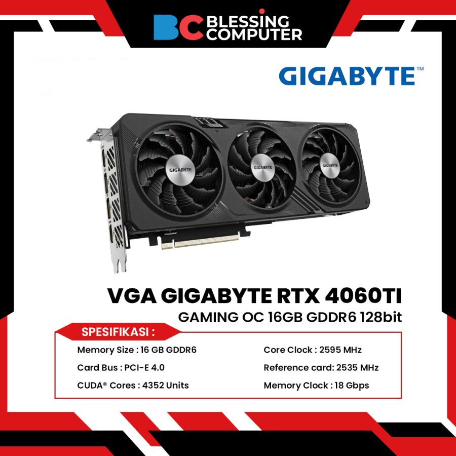 Jual VGA GIGABYTE RTX 4060TI GAMING OC 16GB GDDR6 128bit | Shopee Indonesia