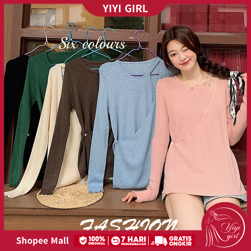 Jual YIYI GIRL Baju Atasan Korean Style Wanita Polos Lengan Panjang Atasan Rajut Wanita | Shopee ...