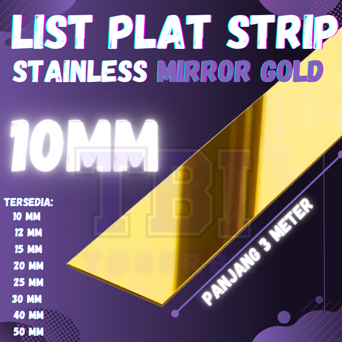 Jual LIST PLAT STRIP MIRROR GOLD STAINLESS STEEL 201 10MM | Shopee ...