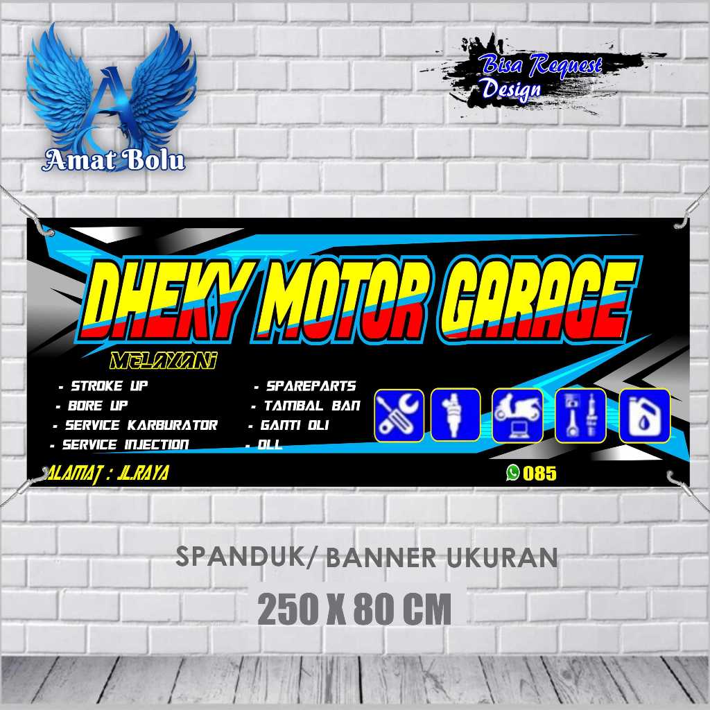 Jual BANNER SPANDUK BENGKEL DHEKI MOTOR GARAGE UKURAN 250X80 BISA ...