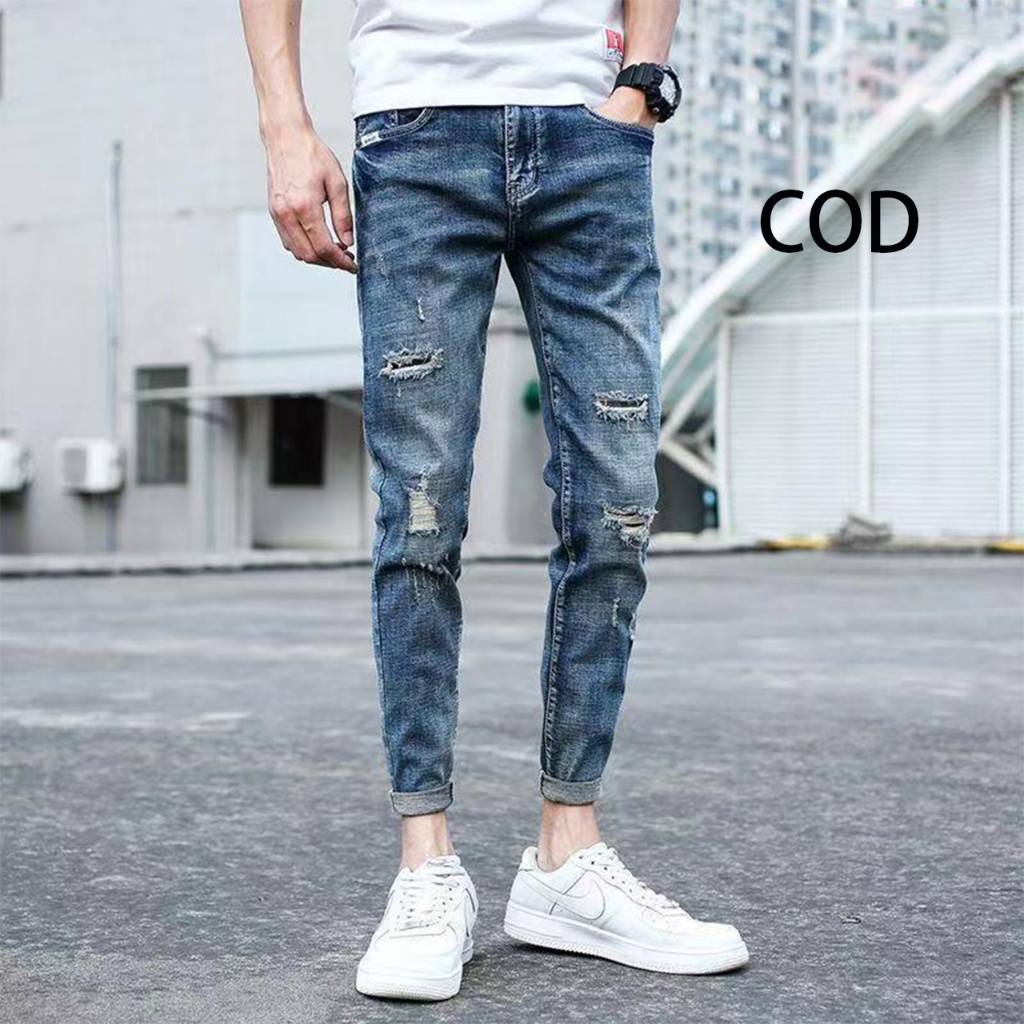 Jual Ripped jeans pria celana jeans pria jeans biru muda Panjang pria ...
