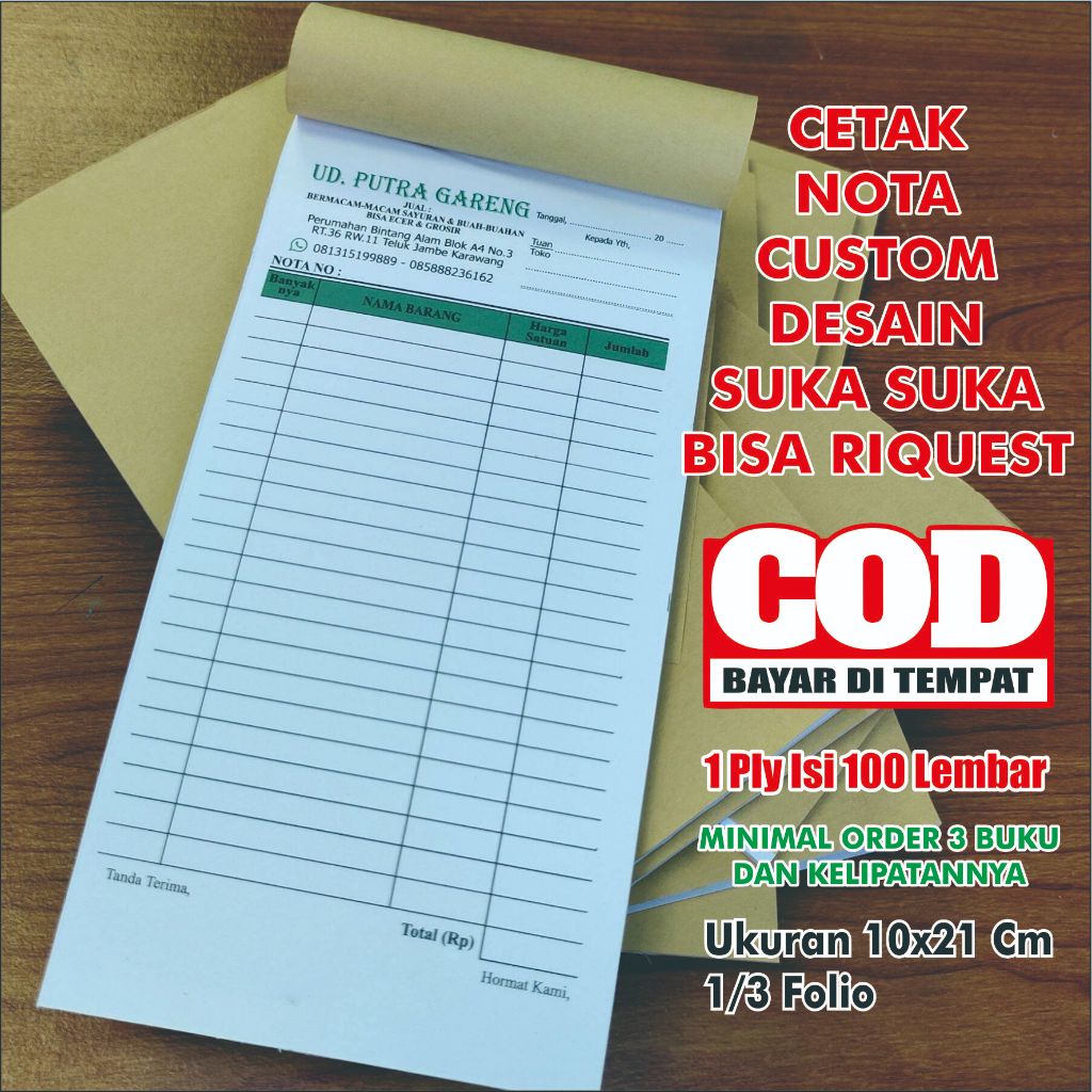 Jual Cetak Nota Custom Nama Sendiri 1Ply Isi 100 lembar Cetak Nota ...