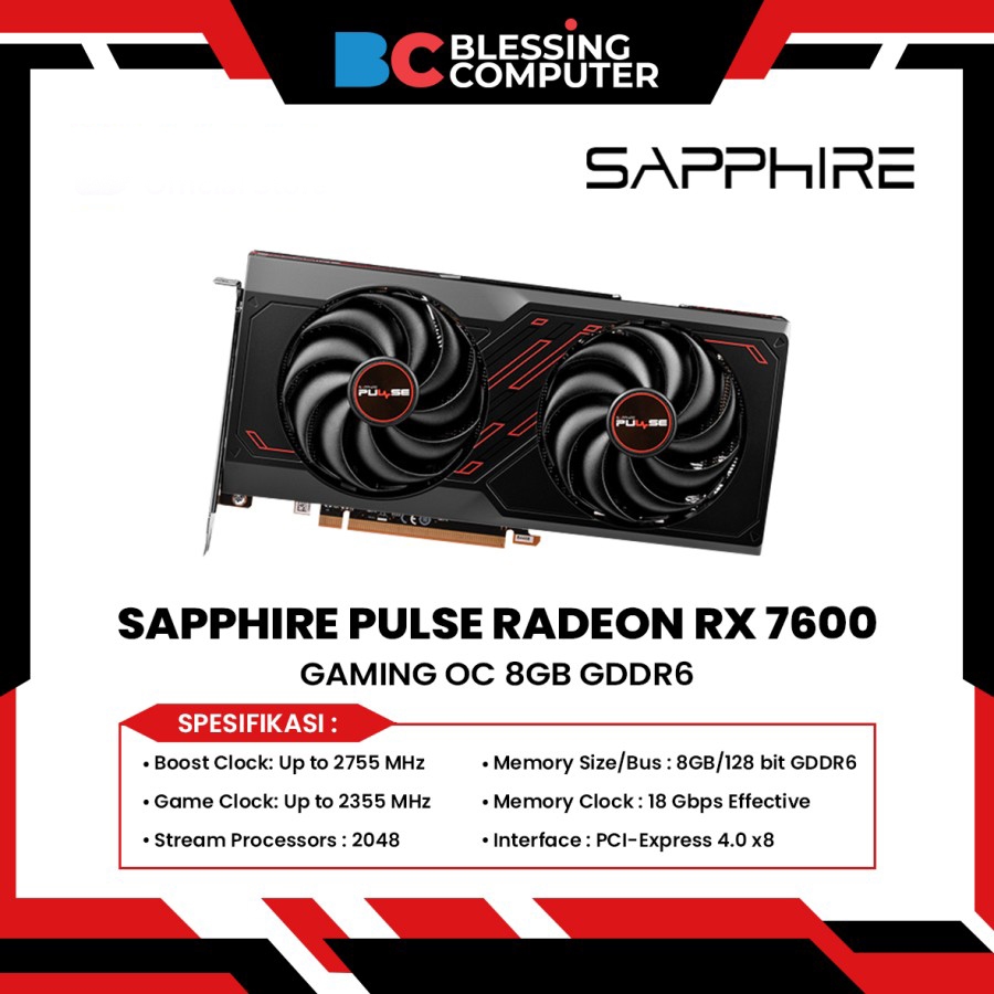 Jual VGA SAPPHIRE PULSE RADEON RX 7600 GAMING OC 8GB GDDR6 | Shopee ...